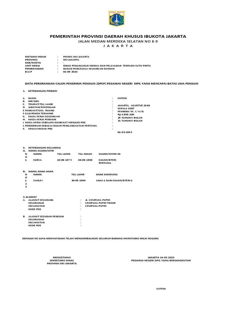 Form Isian DPCP | PDF