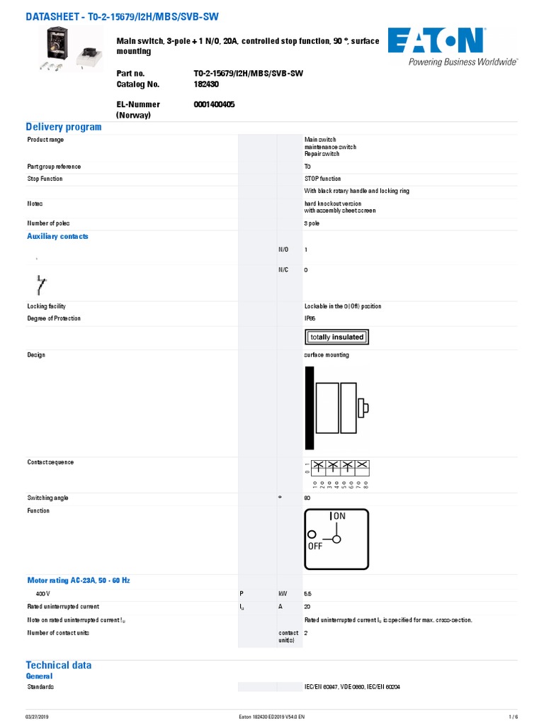 Eaton 7kW 3 Pole Isolator Datasheet | PDF | Switch | Insulator (Electricity)