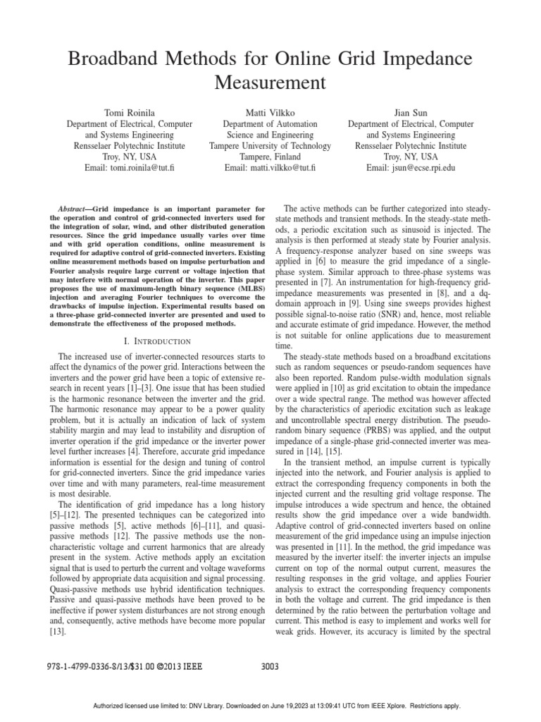 Broadband Methods For Online Grid Impedance Measurement | PDF | Power ...