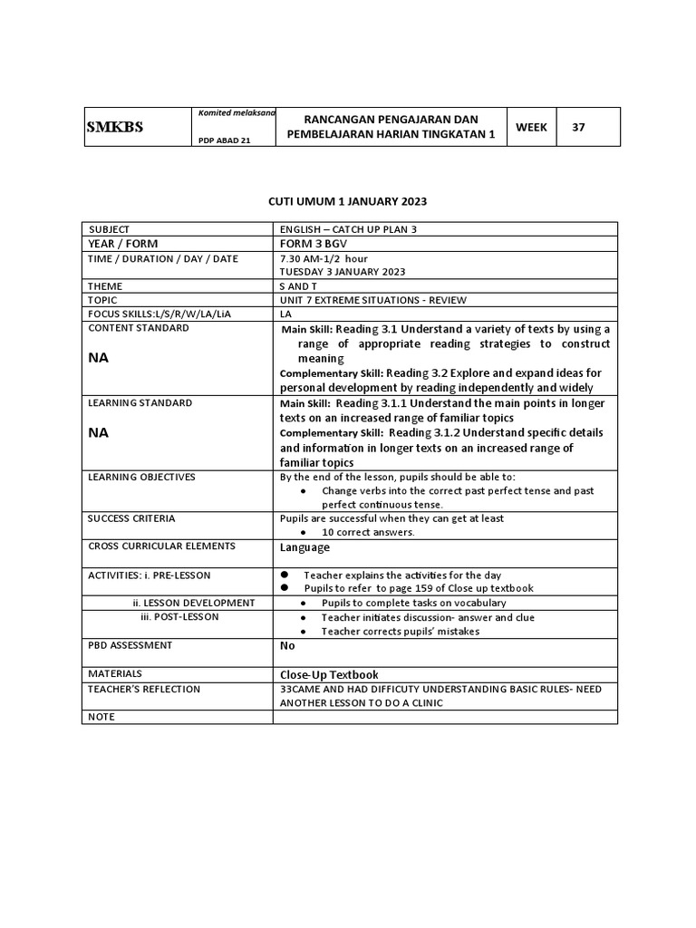 RPH Mggu 37 2022 | PDF | Reading Comprehension | English Language