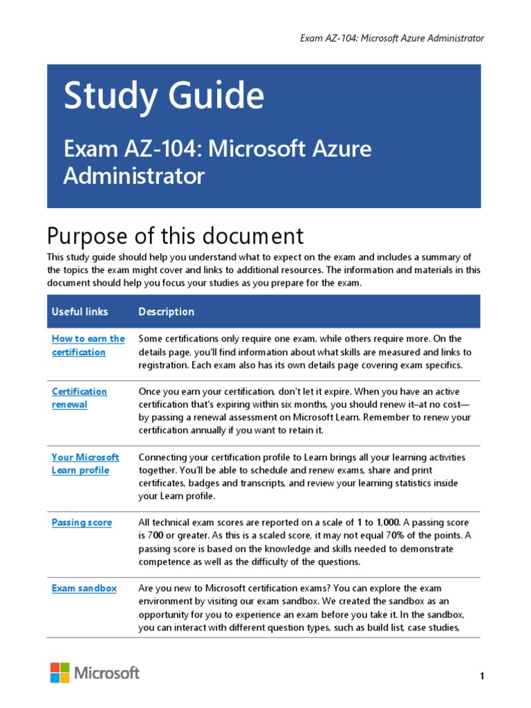 Study Guide: Exam AZ-104: Microsoft Azure Administrator | PDF | Microsoft Azure | Computer Network