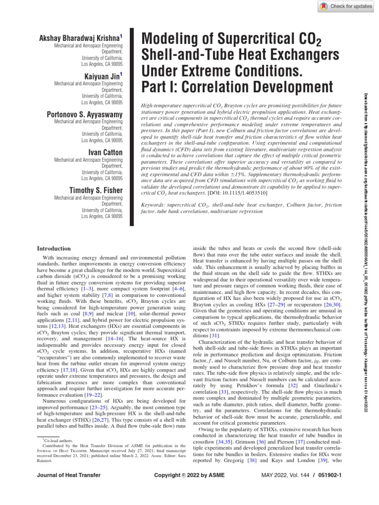 (2022), Krishna Et Al., Modeling of Supercritical CO2 Shell-and-Tube ...