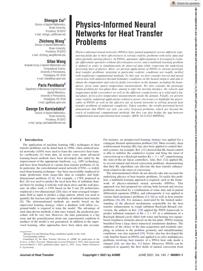 (2021), Cai Et Al., Physics-Informed Neural Networks For Heat Transfer Problems | PDF | Heat ...