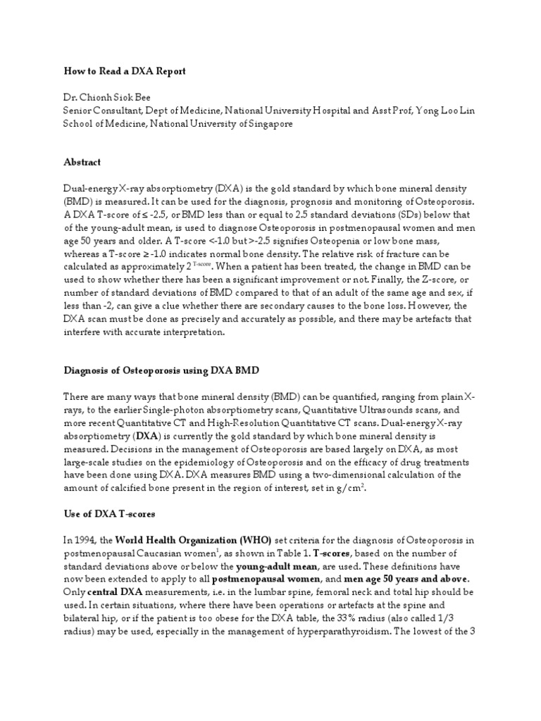 How To Read A Dxa Report PDF | PDF | Osteoporosis | Epidemiology