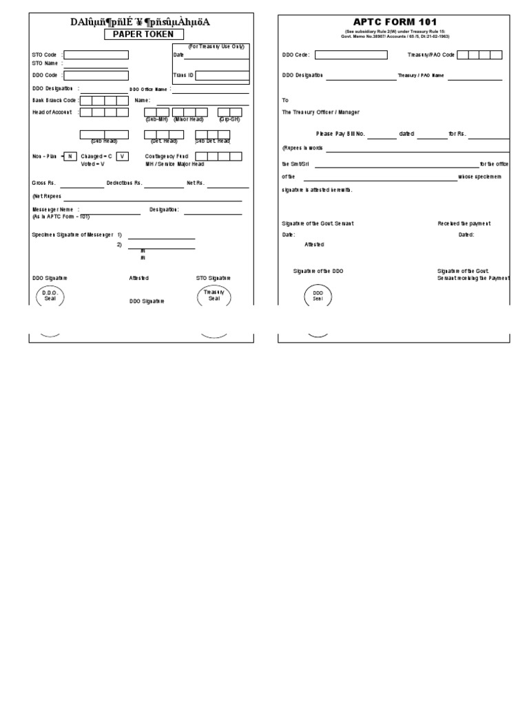 APTC Form 101 Payment Token Guide | PDF | Money | Currency