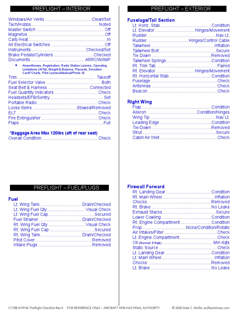C170B N1910C Preflight Checklist | PDF | Flap (Aeronautics) | Landing Gear