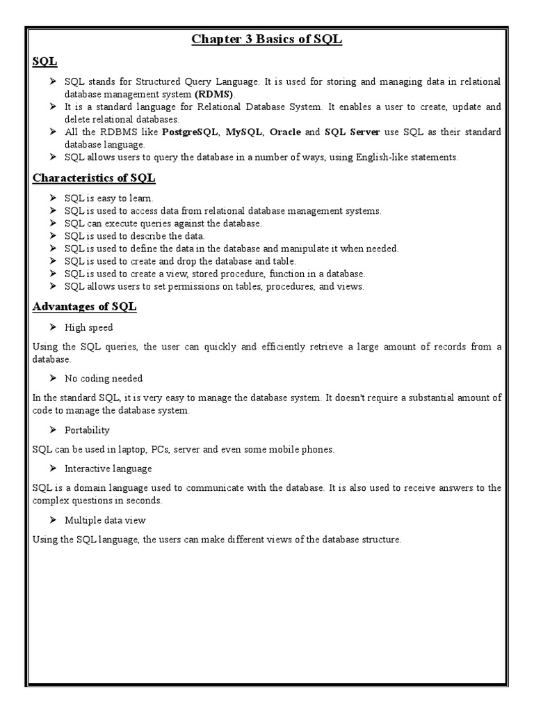 Unit 3 Basics of SQL | PDF | Sql | Relational Database