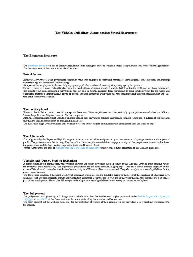 VIshakha Guidelines & POSH | PDF | Government | Justice