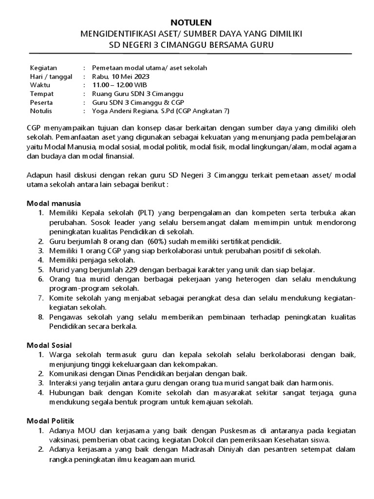 Notulen Pemetaan Aset (Guru) | PDF