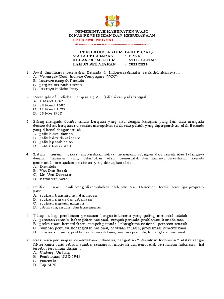 Soal SMTR Genap Ppkn-Viii 2022-2023 | PDF