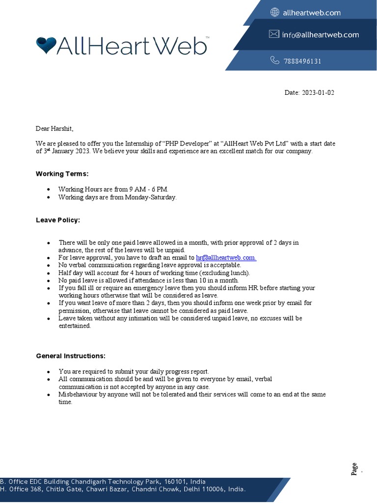 Harshit Kumar (Internship Letter) | PDF | Employment | Justice