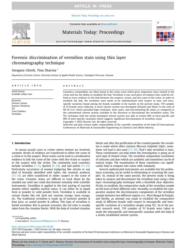 Forensic Discrimination of Vermilion Stain | PDF | Thin Layer ...