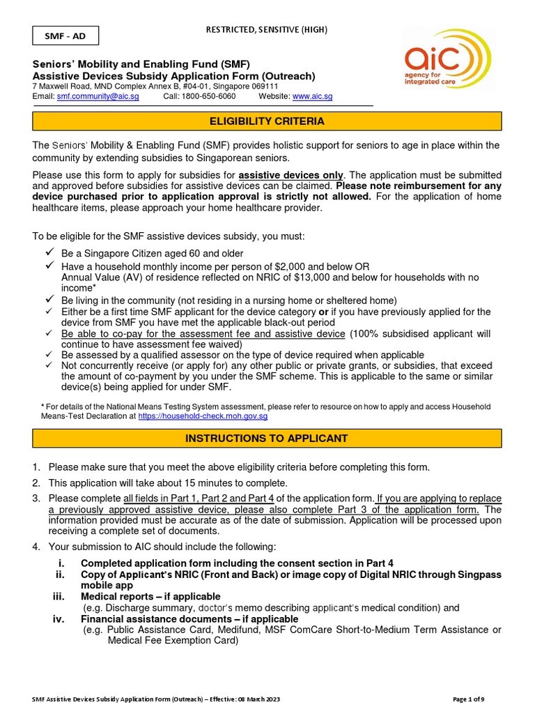 SMF Assistive Devices Subsidy Form | PDF | Indemnity | Health Care