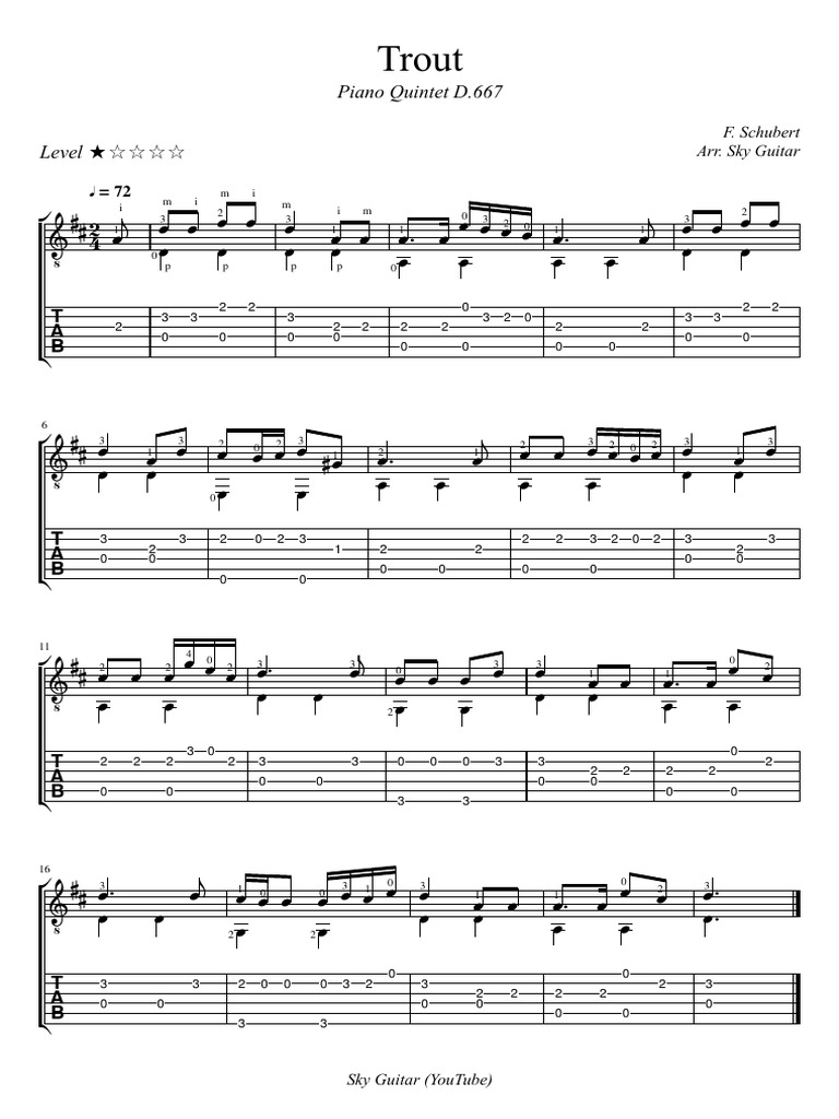 Trout (Sky Guitar #57) L1 (TAB) | PDF | Franz Schubert | Music
