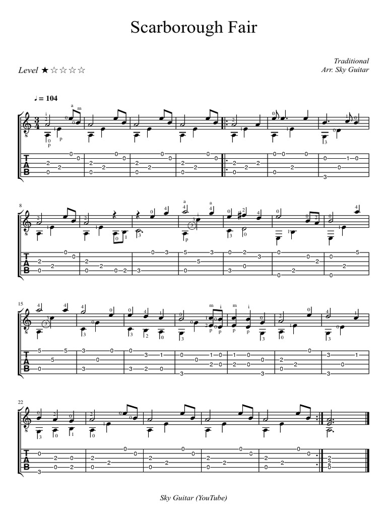 Scarborough Fair (Sky Guitar #9) L1 (TAB) | PDF