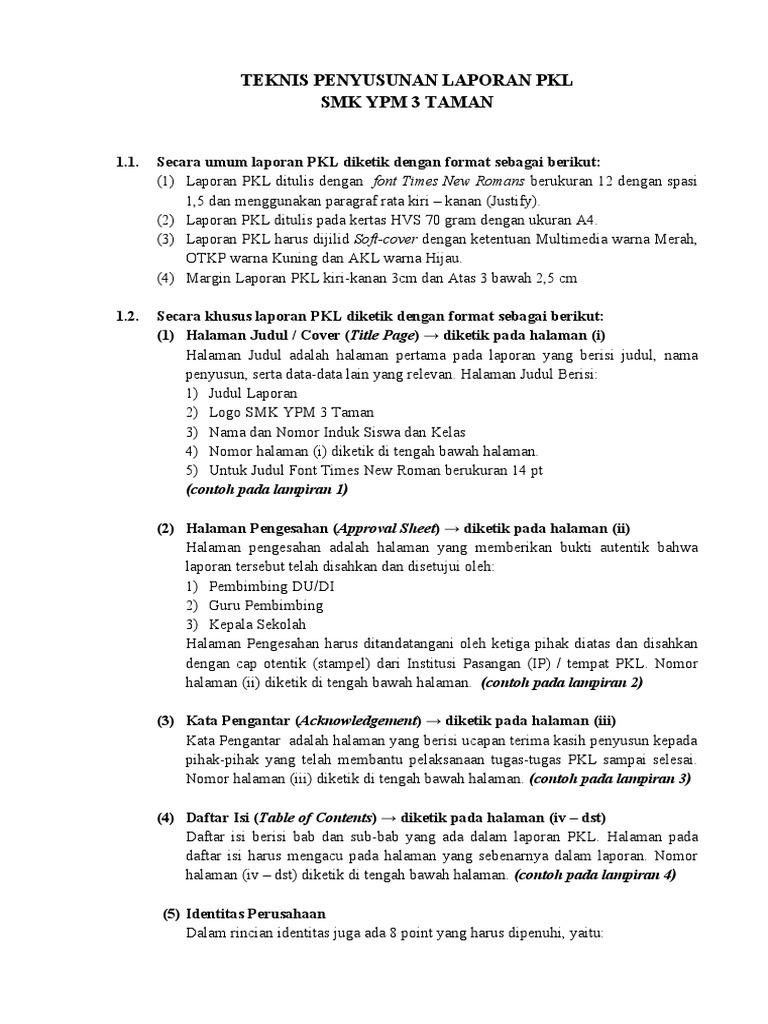 Format Laporan PKL SMK YPM 3 Taman | PDF
