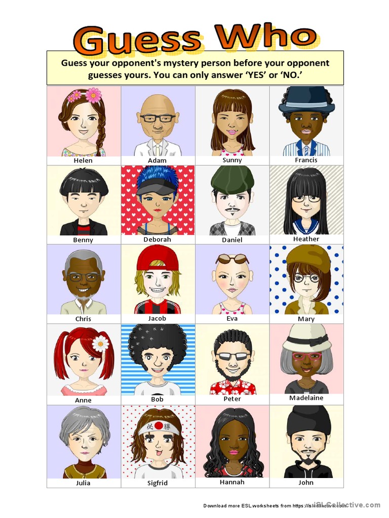 Guess Who Boardgame With 20 Characters | PDF | Fashion | Headgear