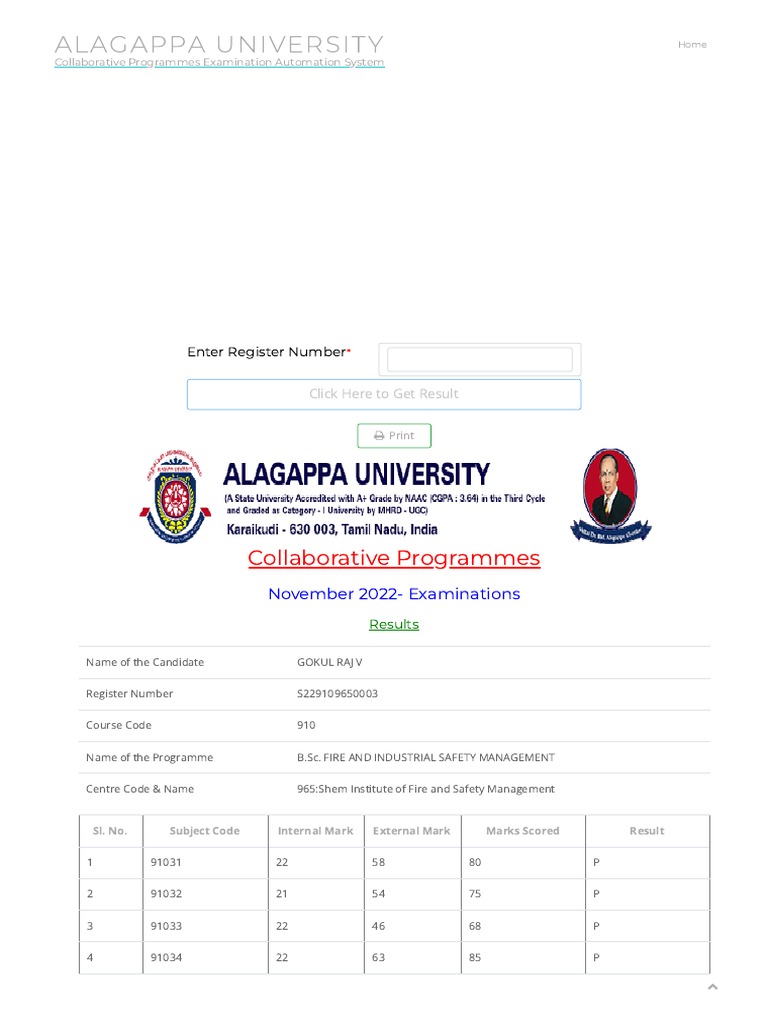 Alagappa University - Collaborative Programmes Examination Automation System | PDF