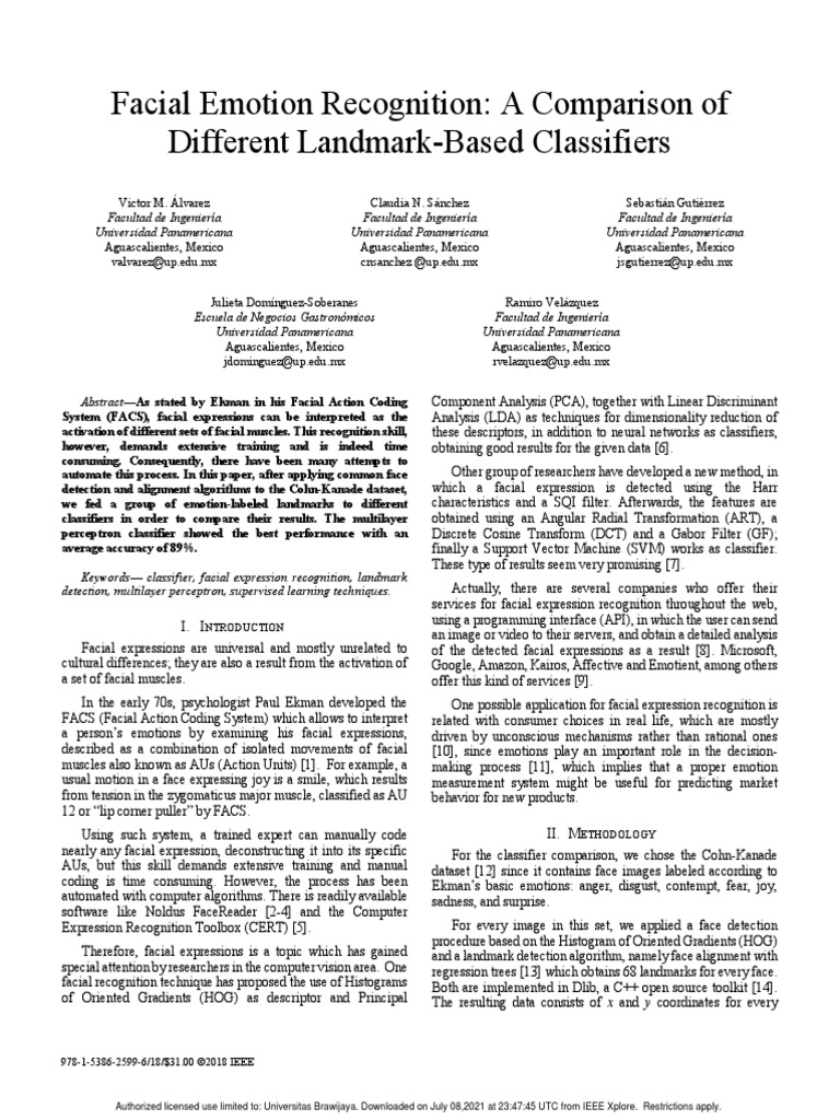 Facial Emotion Recognition A Comparison of | PDF | Artificial ...