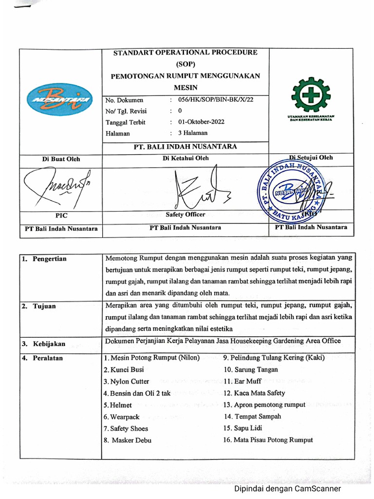 SOP Pemotongan Rumput Menggunakan Mesin | PDF