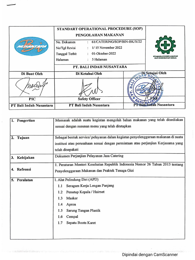 Sop Pengolahan Makanan Pdf