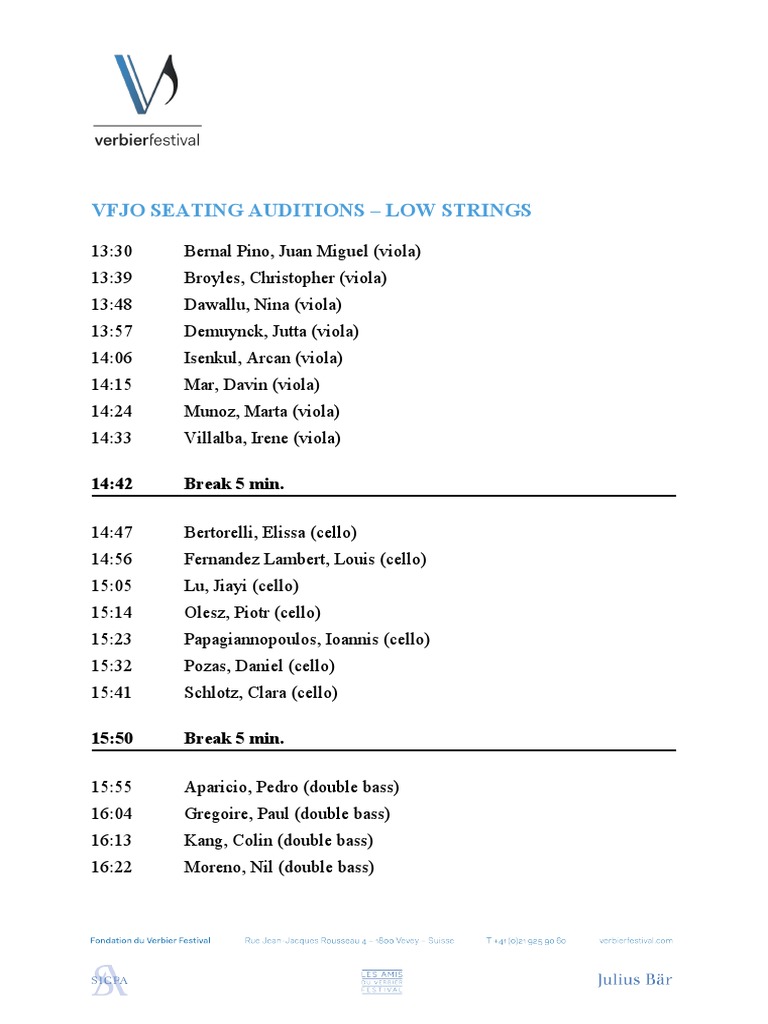 VFJO Seating Auditions 2023 - Low Strings | PDF