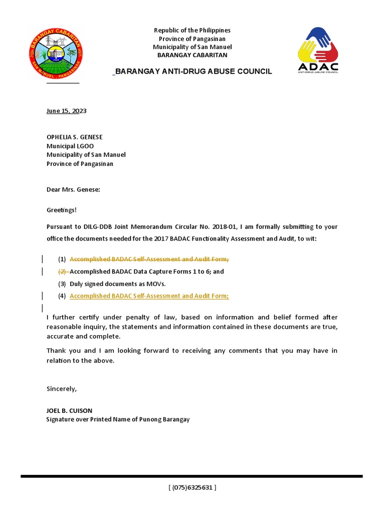 1 BADAC TEMPLATE Cover Letter Sample | PDF | Law