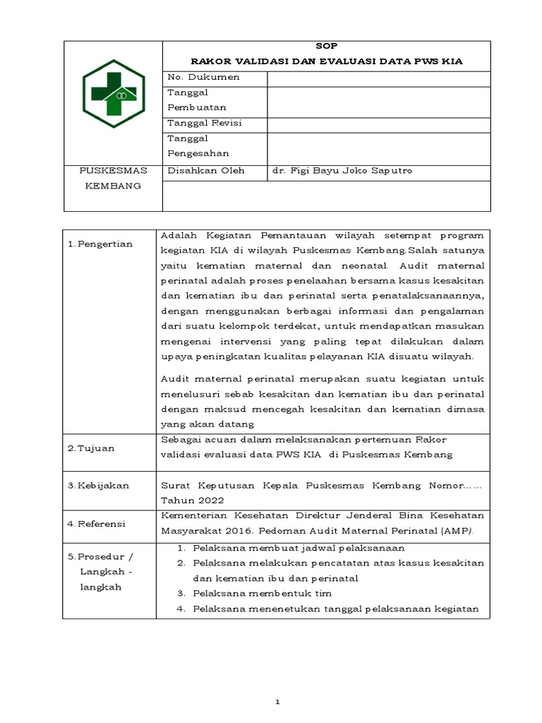 Sop Rakor Validasi Data Kia 2023 | PDF