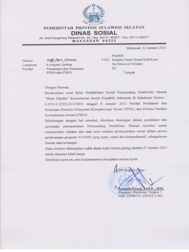 Surat Pendataan PDM Dan PPKS 2021 Phala Martha | PDF