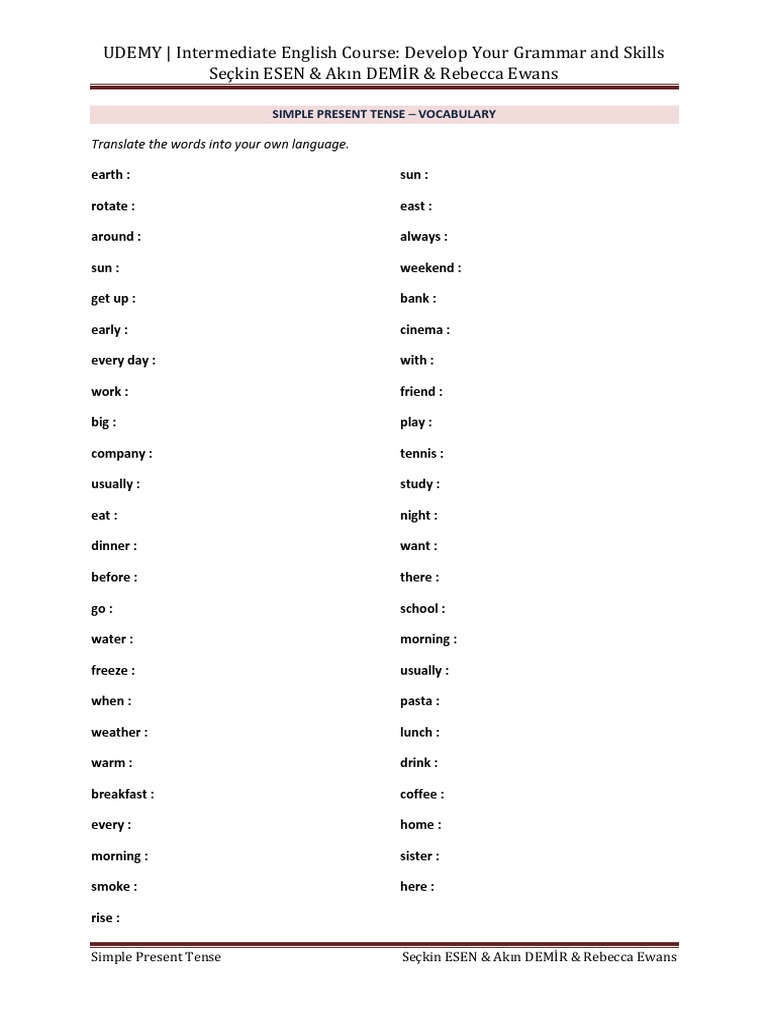 073 - Simple Present Tense Vocabulary | PDF