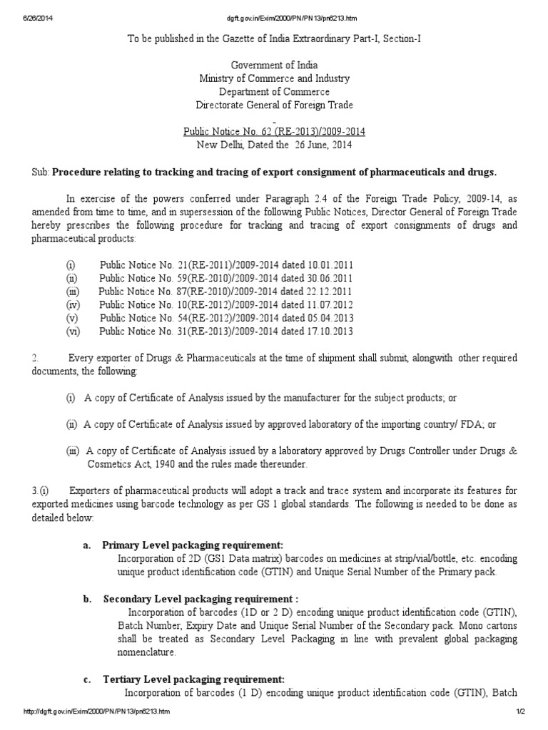2014-06-26 DGFT Circular | PDF | Packaging And Labeling | Barcode
