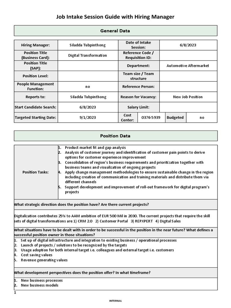 AP Job Intake Session Guide With Hiring Manager (2023) | PDF | Business ...