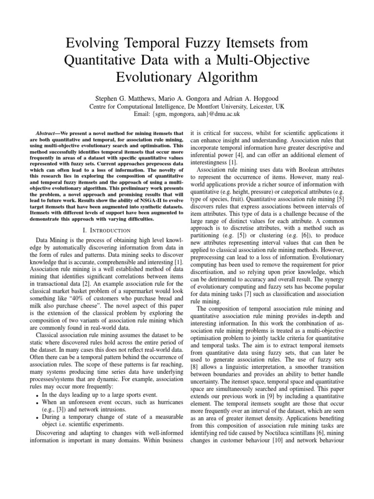 Evolving Temporal Fuzzy Itemsets from Quantitative Data | PDF | Mathematical Optimization ...