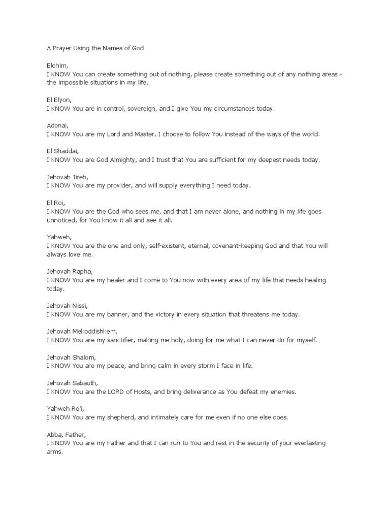 A Prayer Using The Names of God | PDF