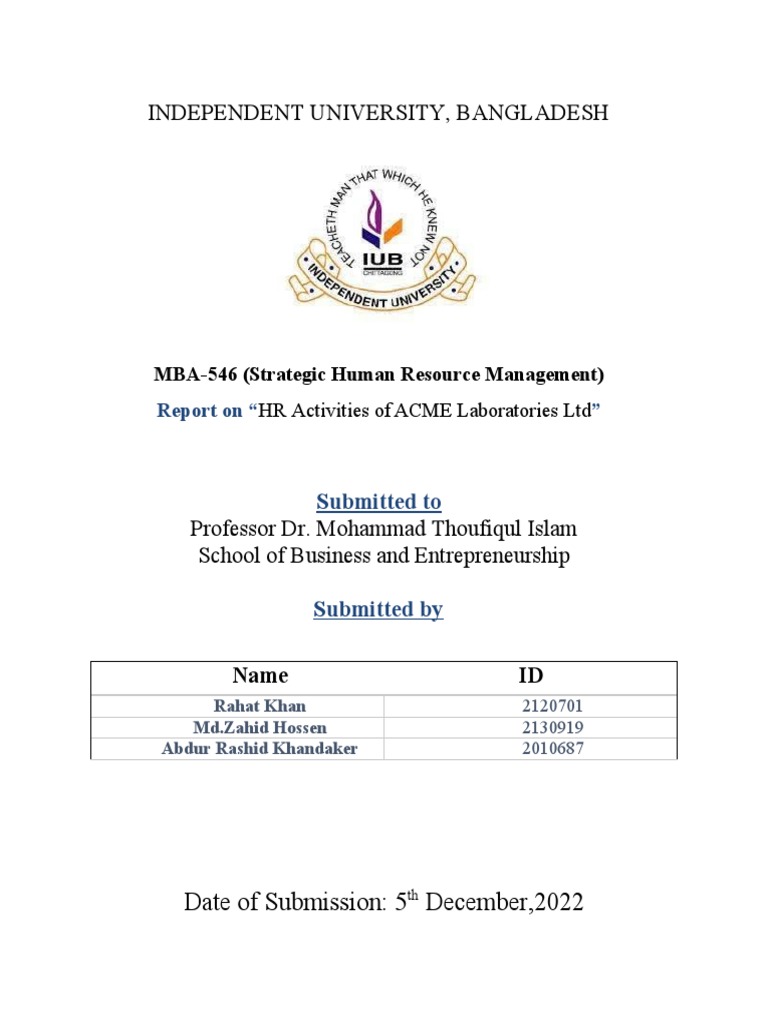 546-Final Report of HR Activities of ACME Laboratories LTD | PDF ...