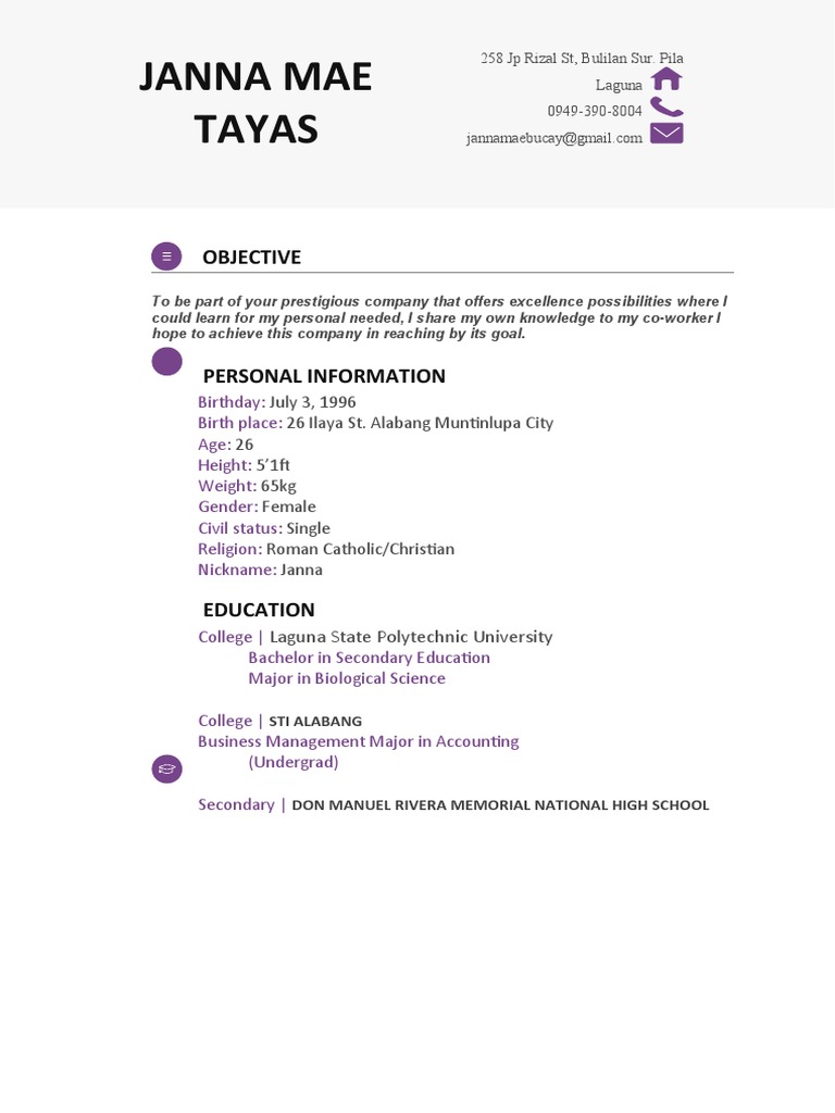 Janna Mae Tayas - Resume and Profile | PDF