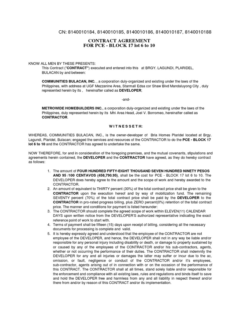Bria Home Plaridel Contract NTP B17 L6-10, 12, 16-19, 21-25, 27-33, 36 ...