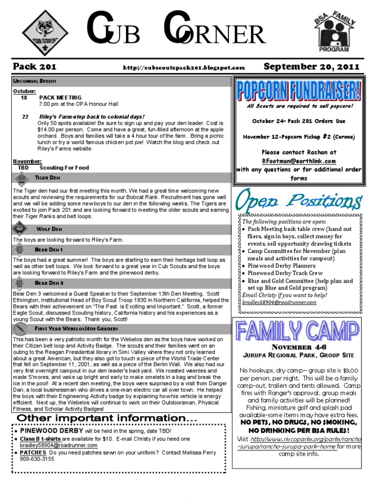 Cub Corner Sep 2011 | PDF | Scouting | Youth Organizations