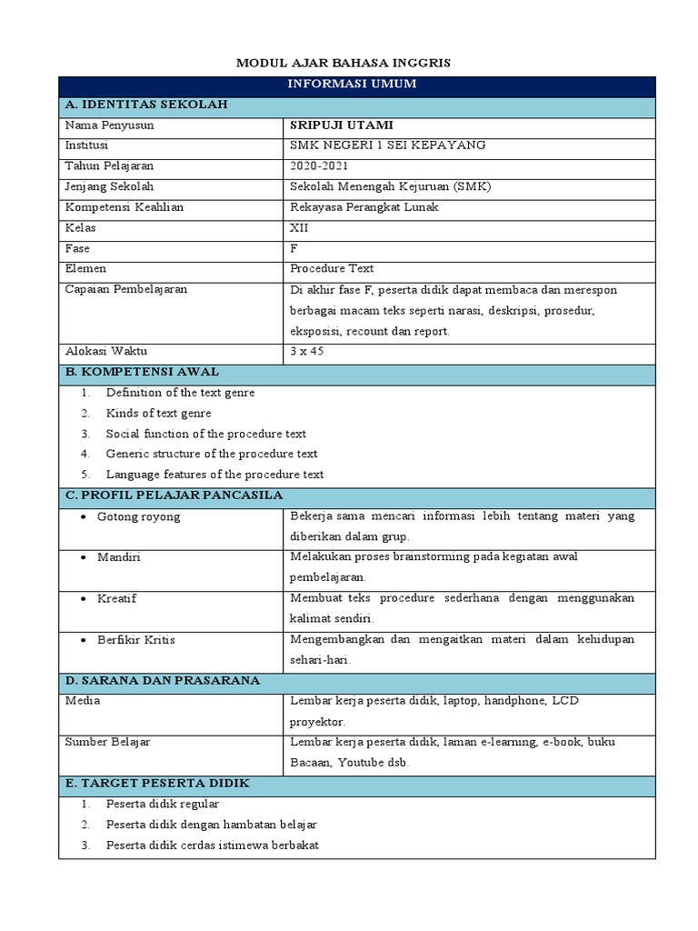 Contoh Modul Ajar | PDF