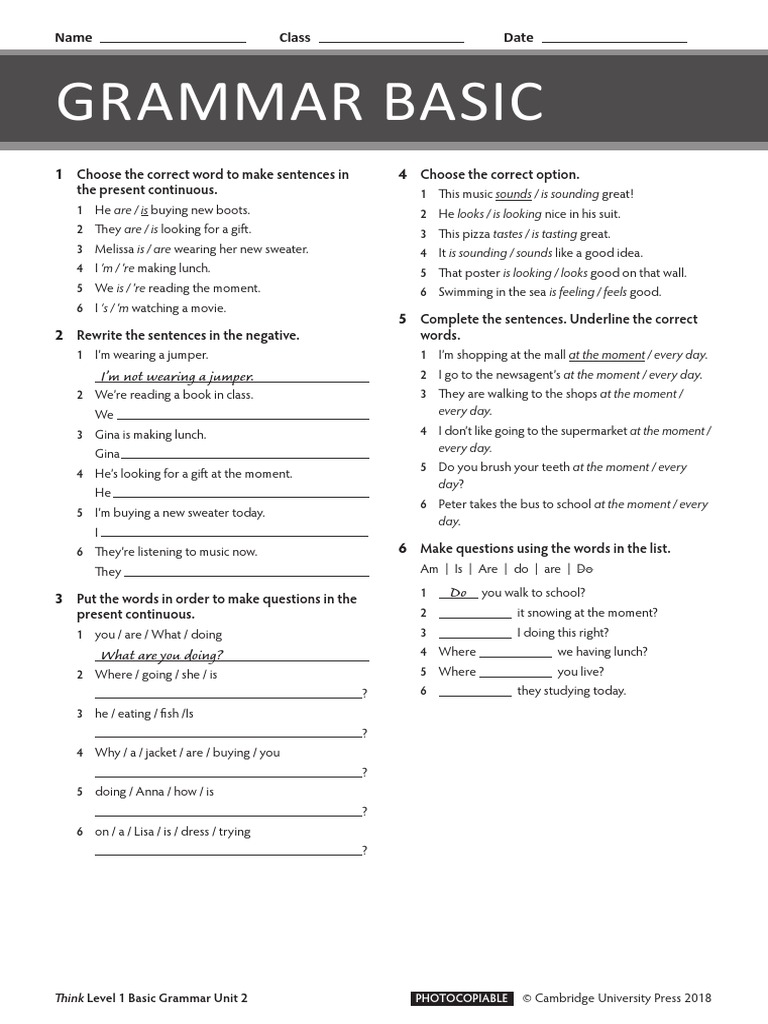 Think - l1 - Unit 2 - Grammar - Basic | PDF