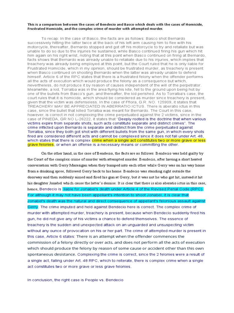 Bendecio Case vs. Basco Case | PDF | Murder | Crimes