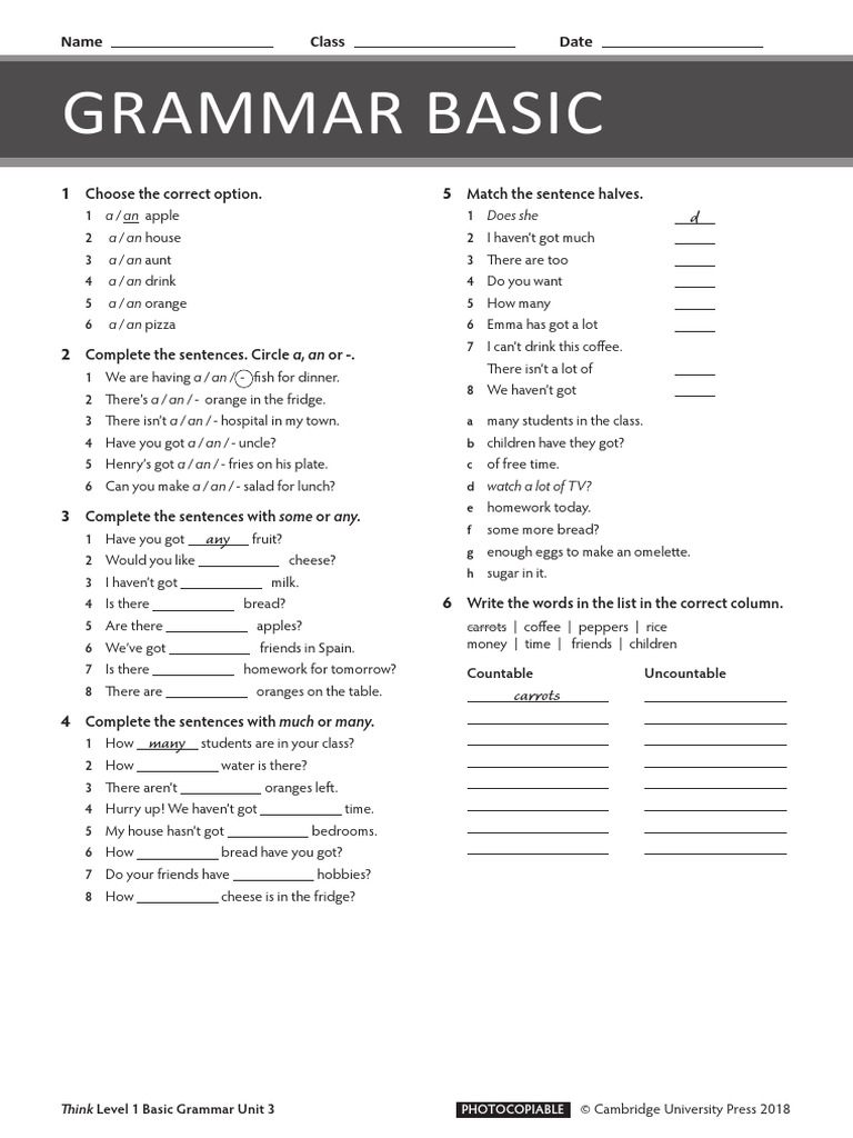 Think - l1 - Unit 3 - Grammar - Basic | PDF | Foods | Cuisine