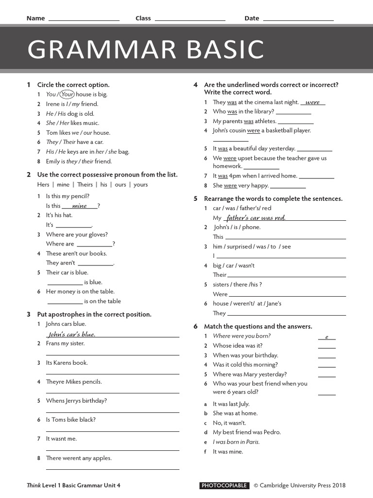 Think - l1 - Unit 4 - Grammar - Basic | PDF | Languages | Foreign Language Studies