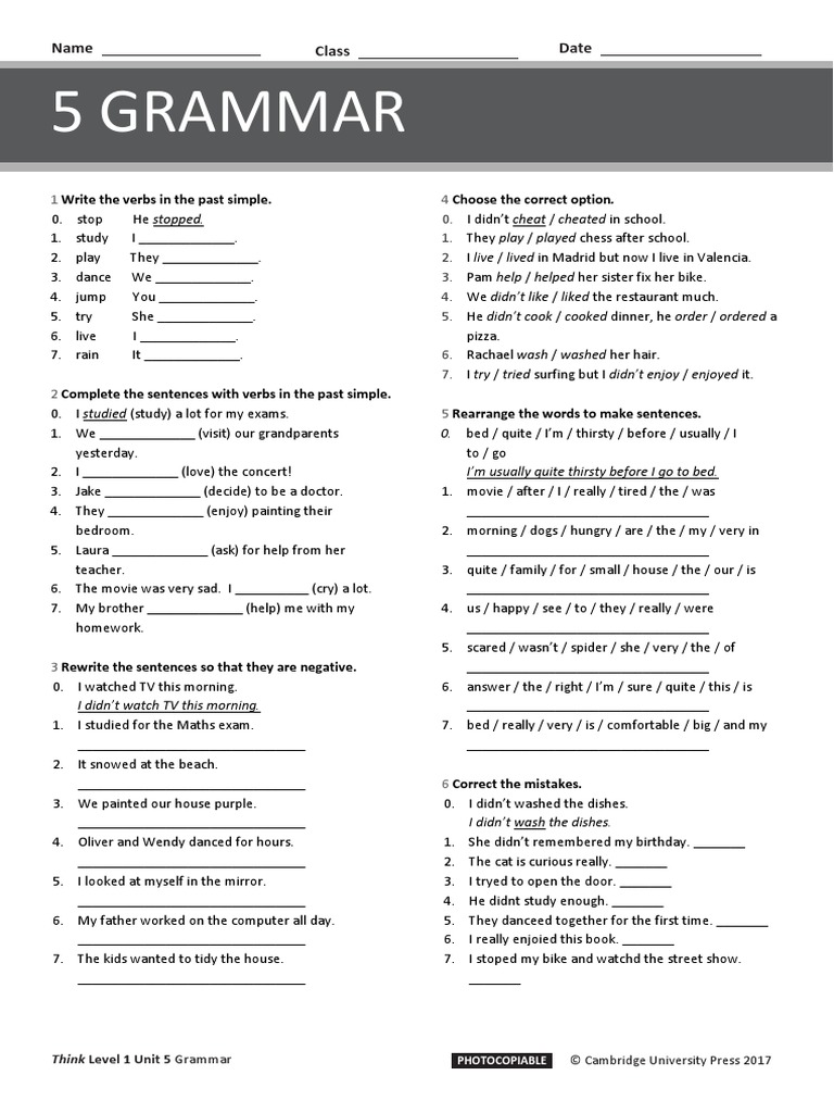 THINK L1 Unit 5 Grammar | PDF | Language Arts & Discipline | Self-Improvement