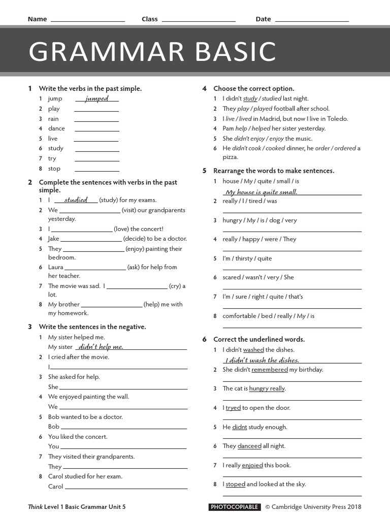 Think l1 Unit 5 Grammar Basic | PDF | Grammar | Linguistics