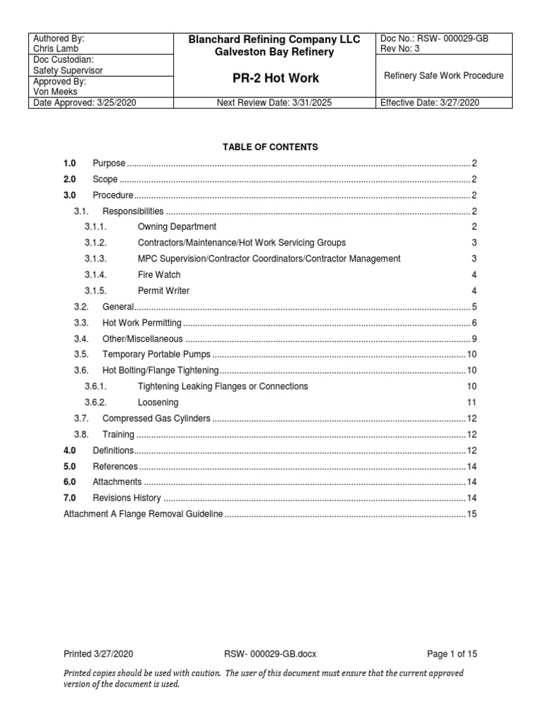 Hot Work Permit Procedure | PDF | Fires | Carbon Dioxide