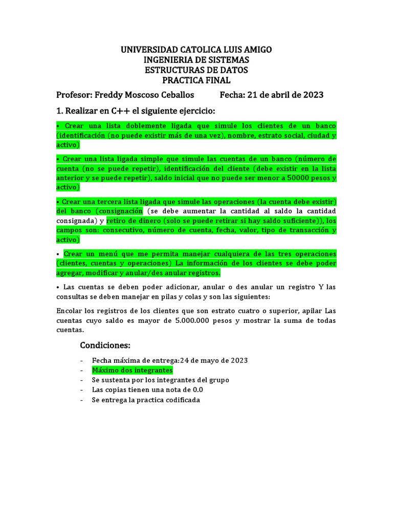 Practica Final Estructuras de Datos 1 2023 | PDF | Gestión de tecnología de la información ...