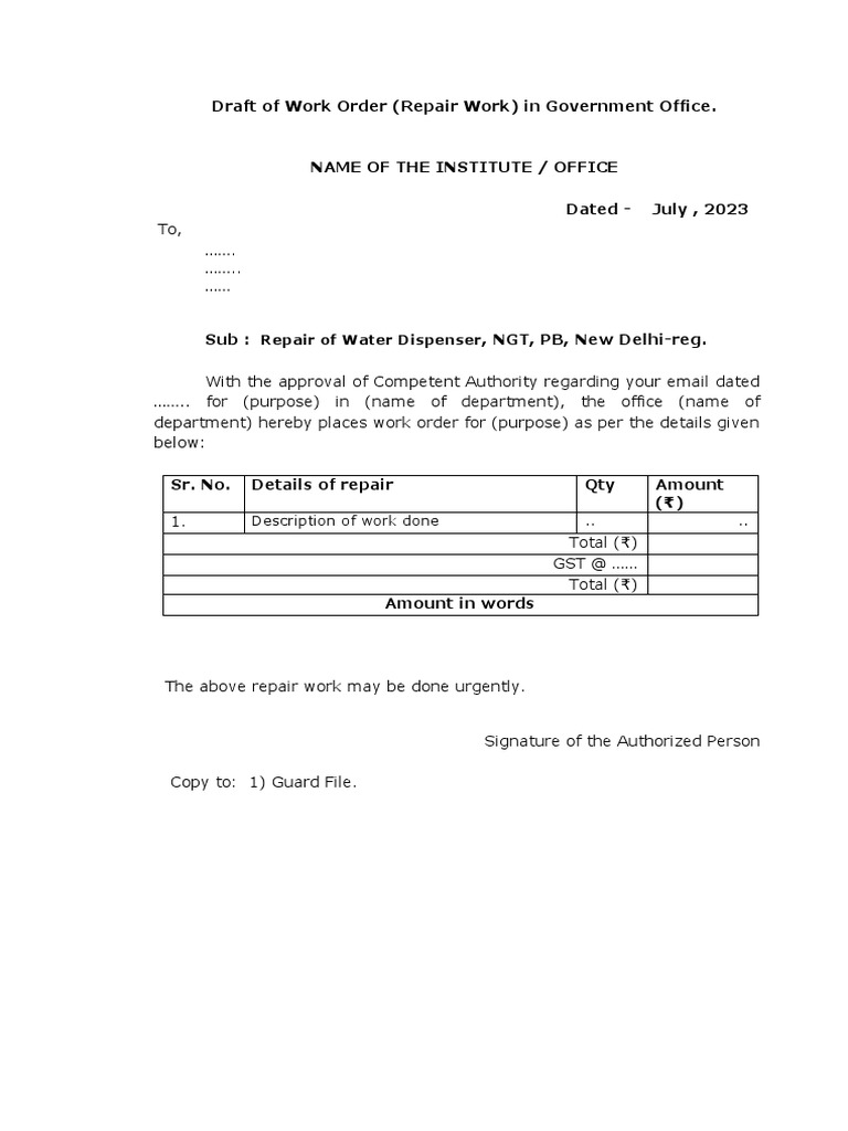 Government Work Order for Repairs | PDF