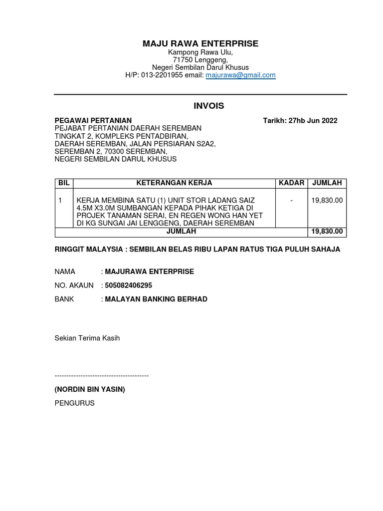 Invoice Projek Serai SG Jai 29062022 | PDF