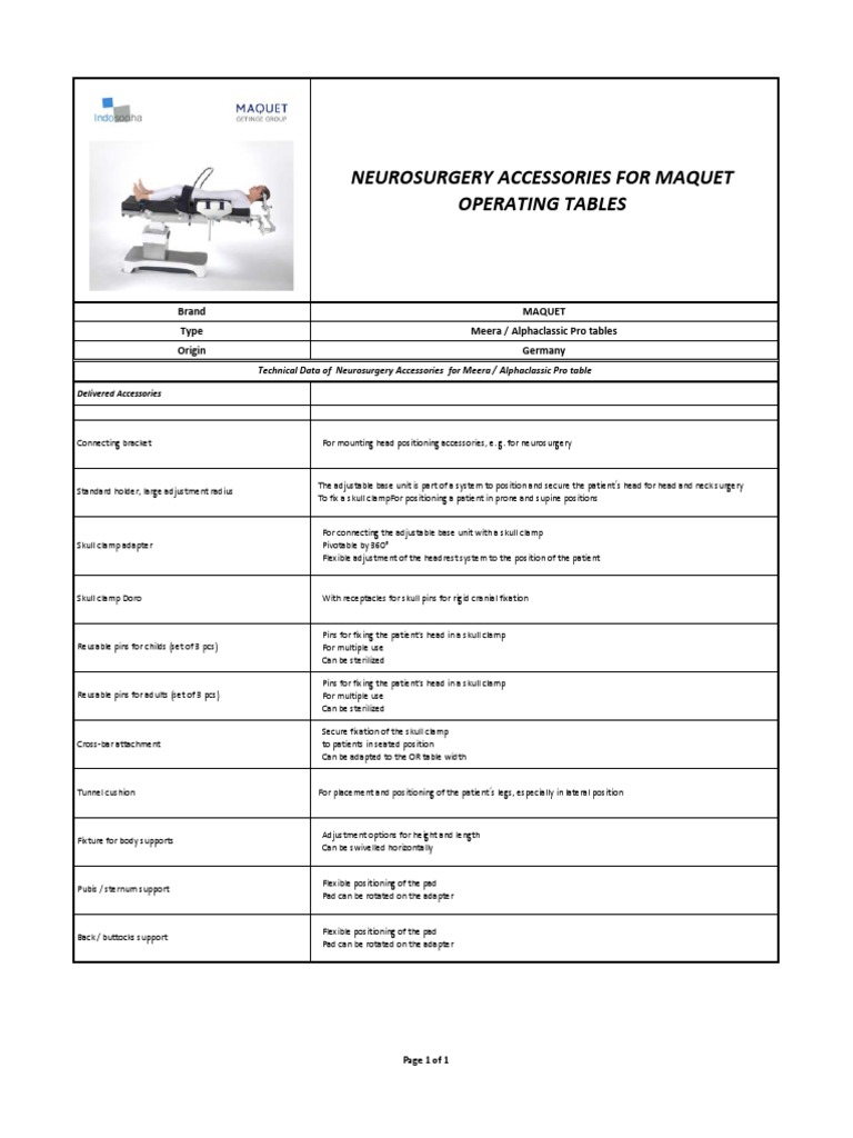 Spesifikasi Neurosurgery Accessories For Mobile Operating Table MEERA | PDF